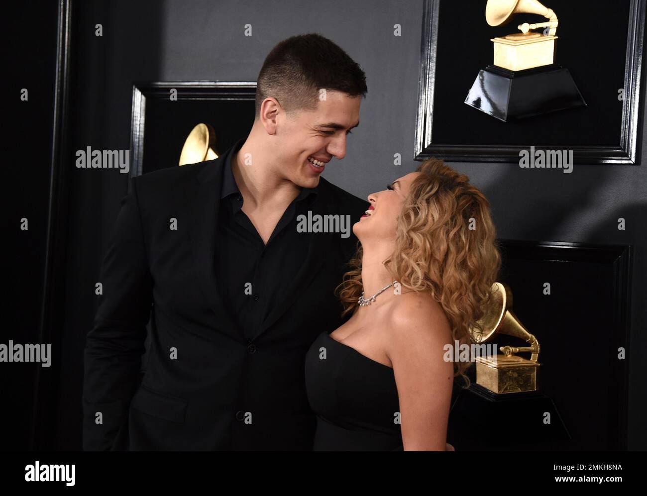 Andre Murillo, left, and Tori Kelly arrive at the 61st annual Grammy Awards at the Staples ...