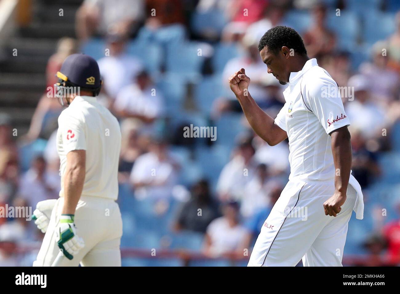 West Indies' Shannon Gabriel celebrates dismissing England's Jos ...