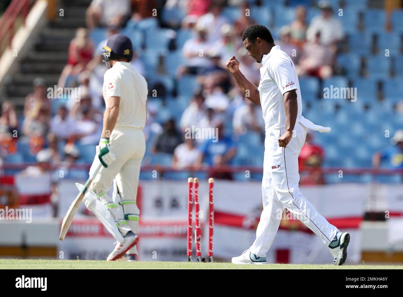 West Indies' Shannon Gabriel celebrates dismissing England's Jos ...