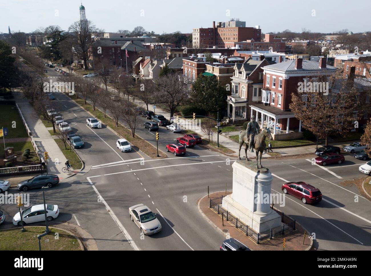In this Jan. 27, 2019, traffic passes by the statue of Confederate ...
