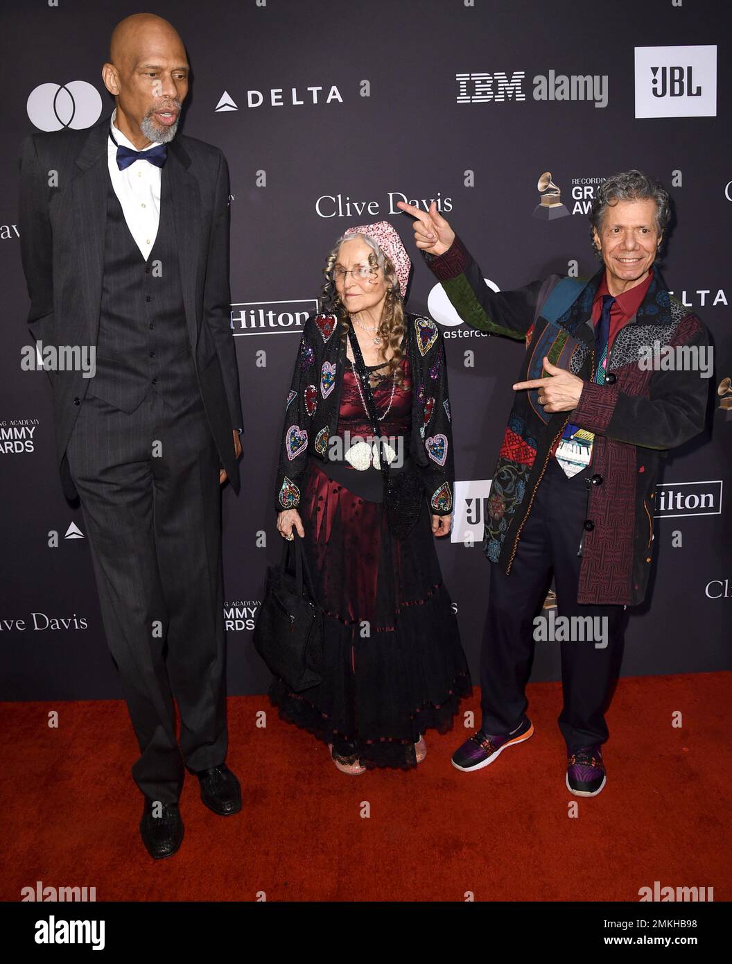 Kareem Abdul-Jabbar, from left, Gayle Moran and Chick Corea arrive at ...