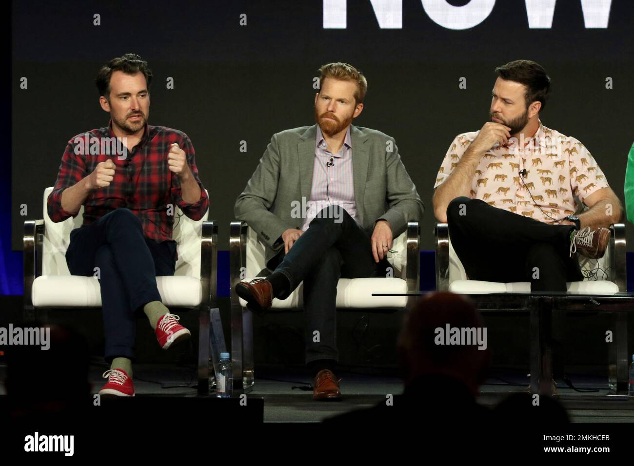 Rhys Thomas, from left, Alex Buono and Taram Killam participate in the ...