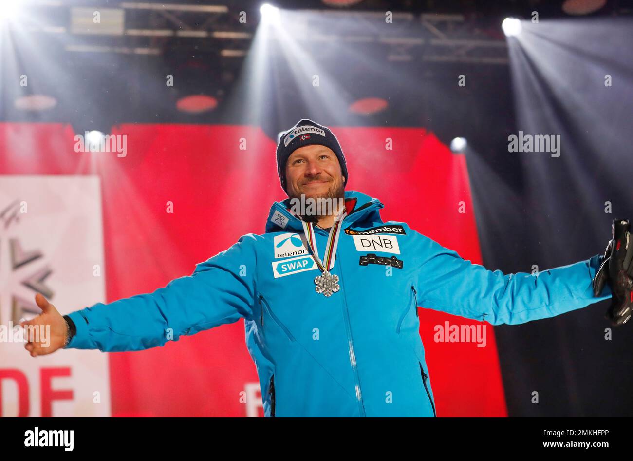 Silver medalist Norway's Aksel Lund Svindal poses during the medal ...