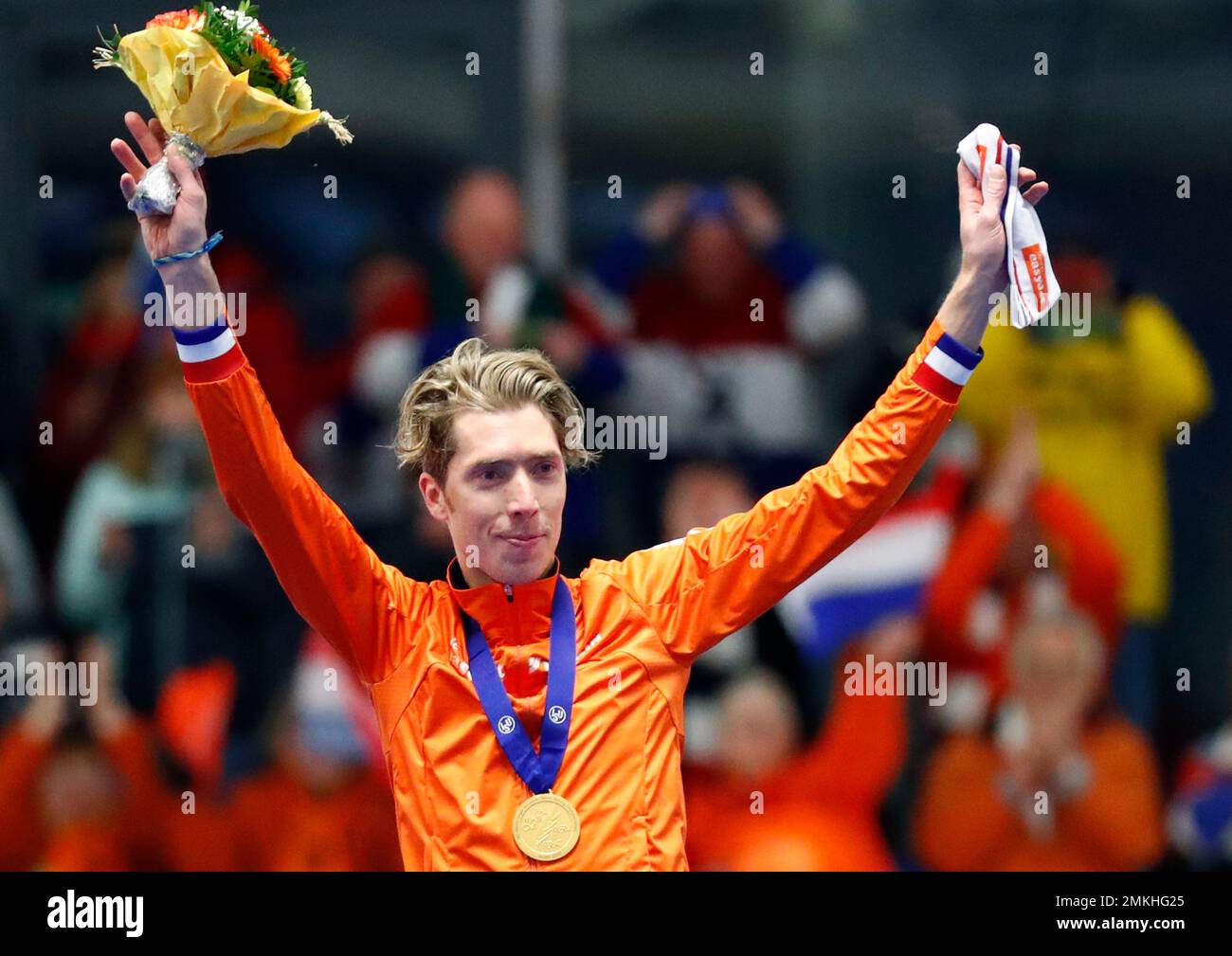 New world champion and gold medallist Netherlands' Jorrit Bergsma ...