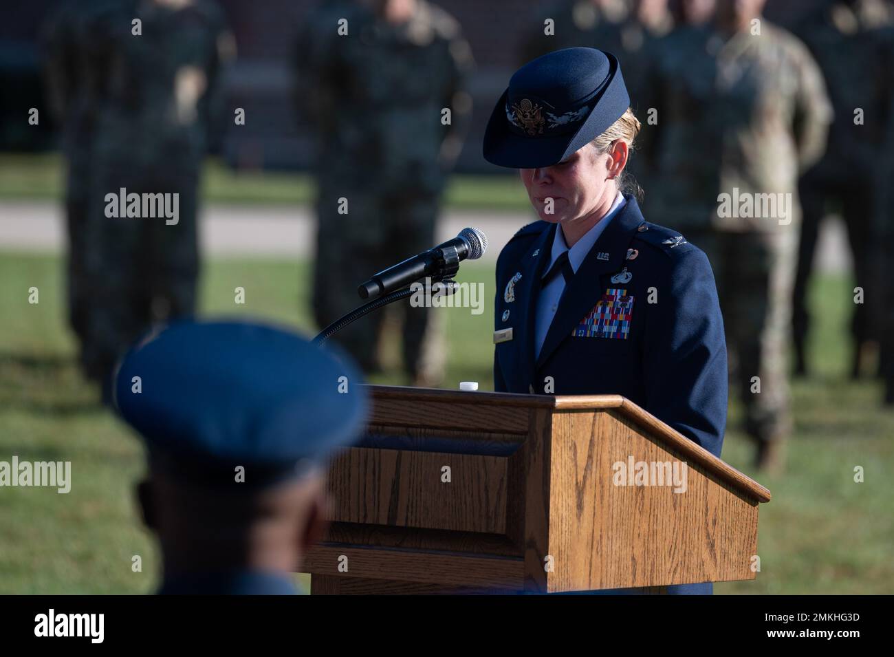 Col. Catherine Logan, JBAB and 11th Wing commander, speaks during the 9 ...
