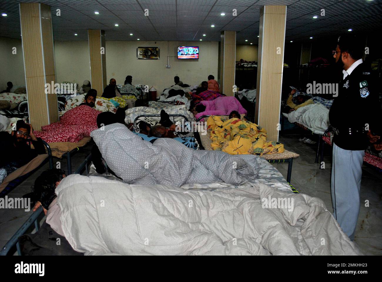 This Friday, Feb. 8, 2019, photo shows homeless Pakistanis living at a ...