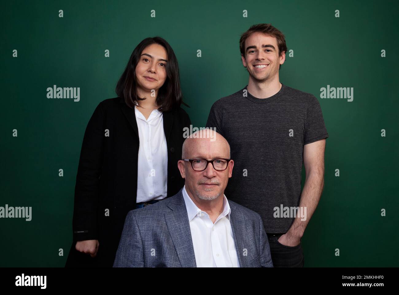 Director Alex Gibney poses with Erika Cheung, left and Tyler Schultz ...