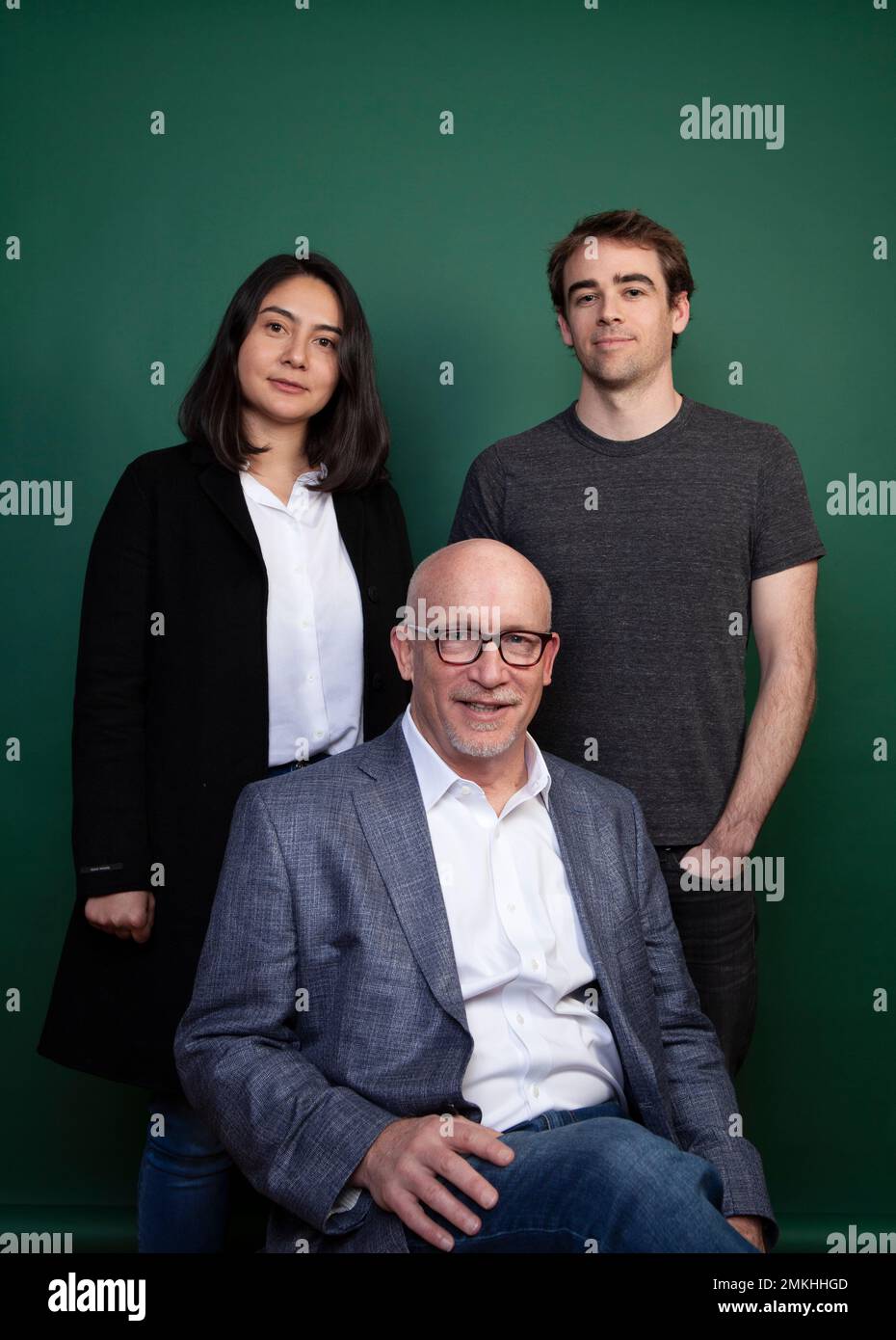 Director Alex Gibney poses with Erika Cheung, left and Tyler Schultz ...