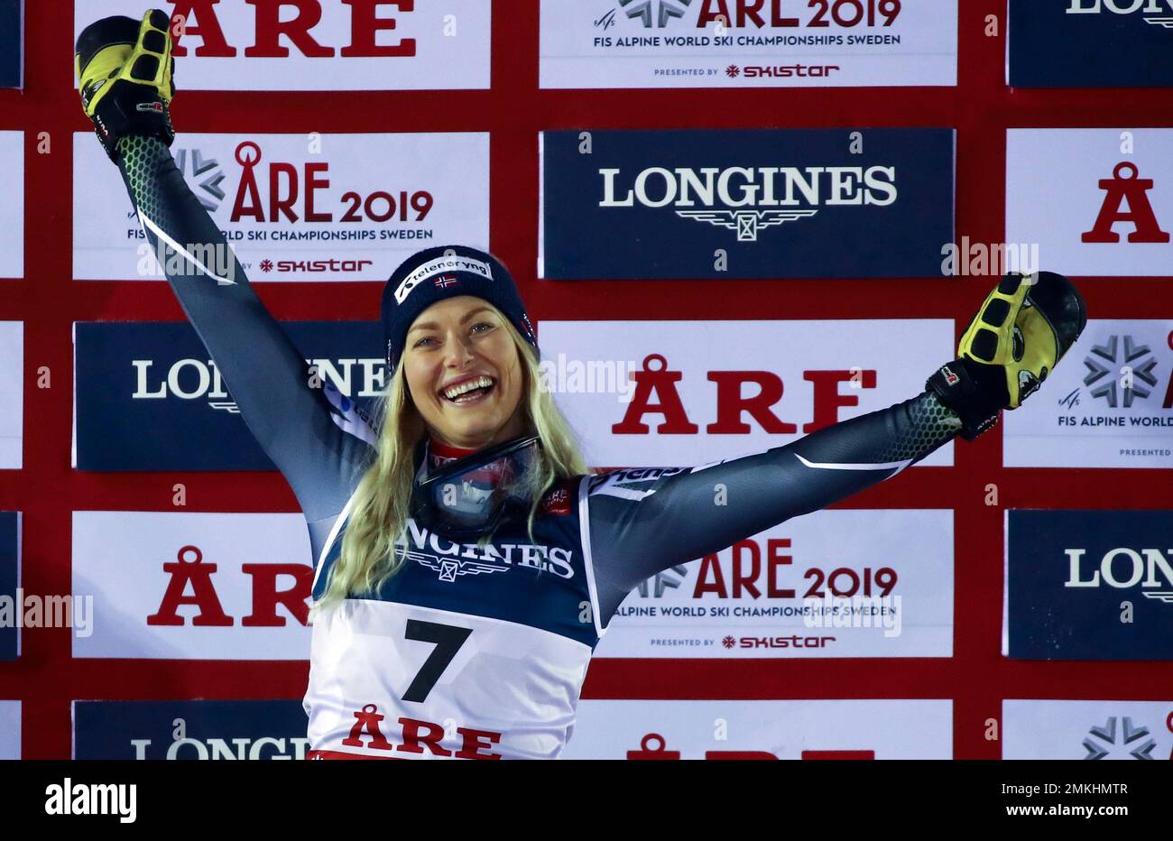 Norway's Ragnhild Mowinckel celebrates her third place in the women's ...