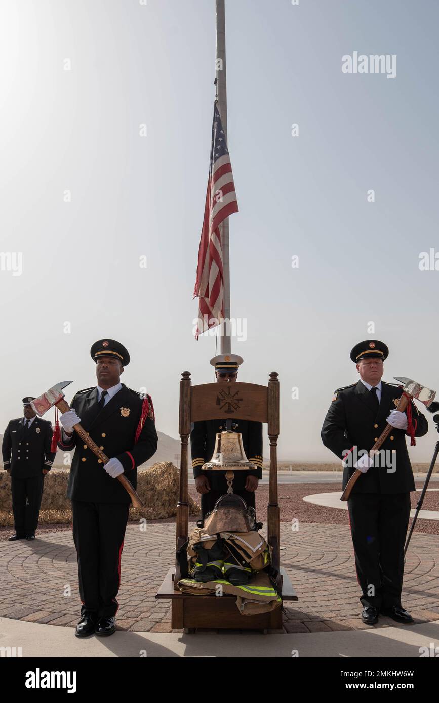 The Creech Air Force Base color guard stands in position around the ...