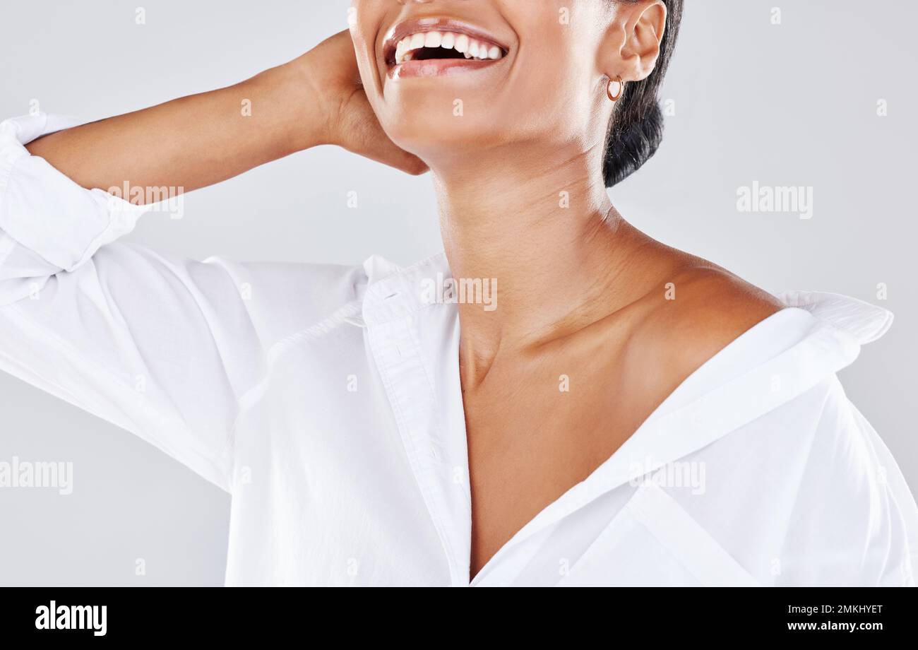 Woman, smile and skincare beauty in cosmetics, makeup or fashion ...