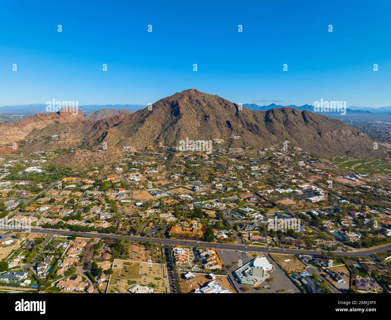 Camelback Mountain aerial view in city of Phoenix, Arizona AZ, USA ...