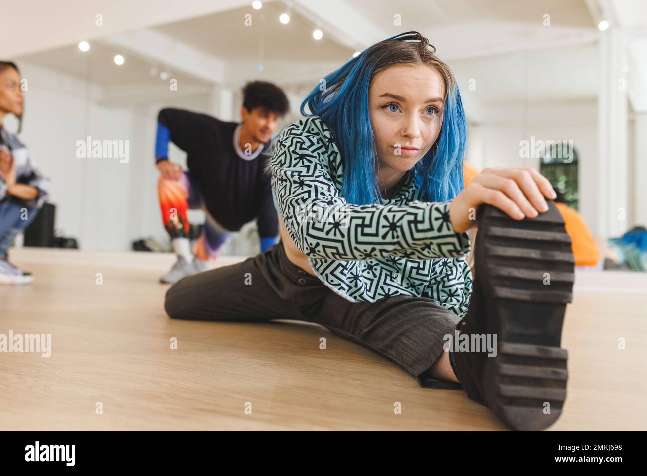 Image of caucasian female hip hop dancer practicing at dance studio ...