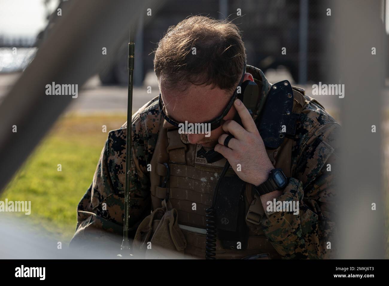 U.S. Marine Corps Sgt. Bon Rogers, a combat engineer with Marine Wing ...
