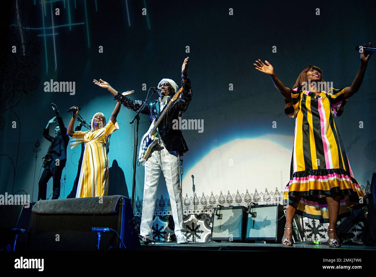 Kimberly Davis, from left, Nile Rodgers, and Folami Ankoanda-Thompson ...