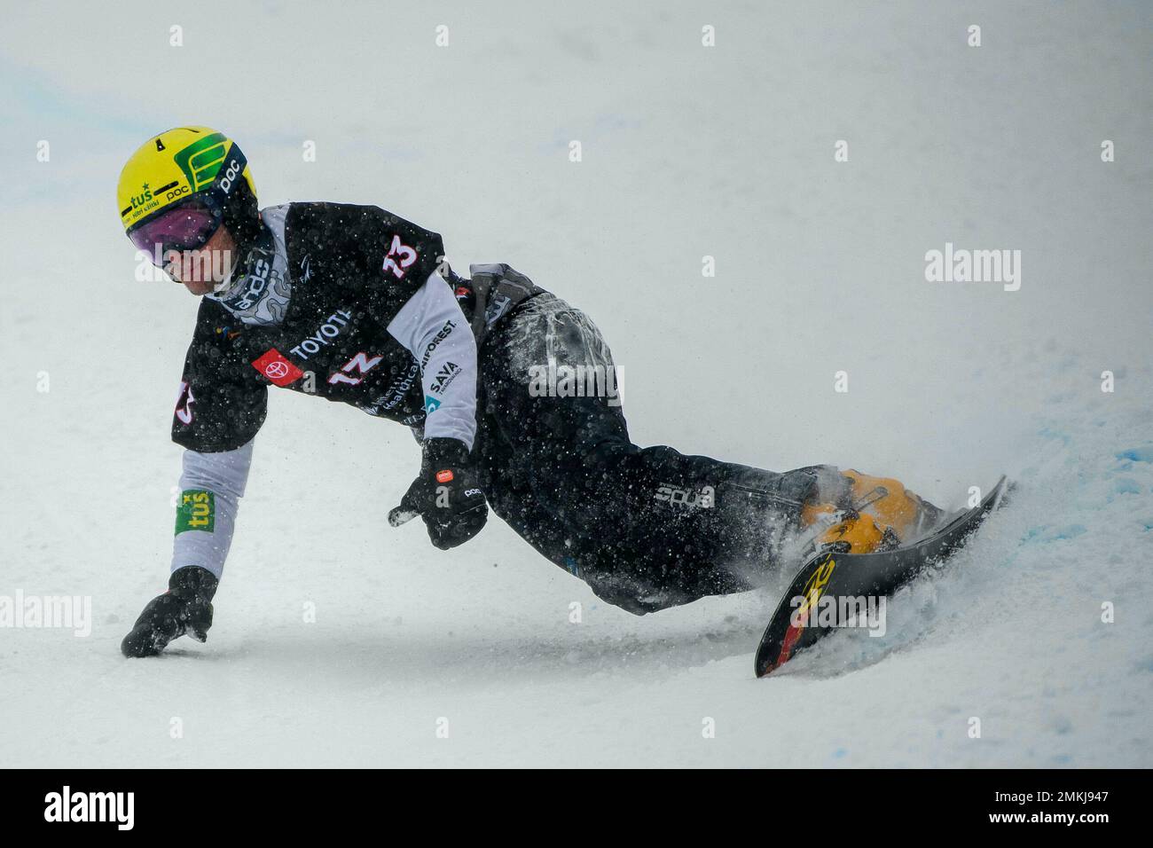 Tim Mastnak of Slovenia competes in the men's snowboard parallel giant ...