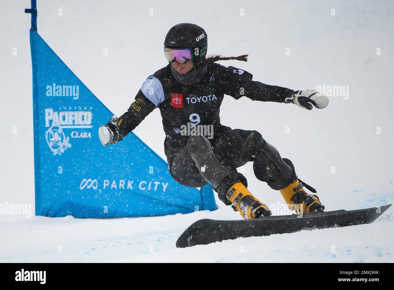 Natalia Soboleva of Russia competes in the women's snowboard parallel ...