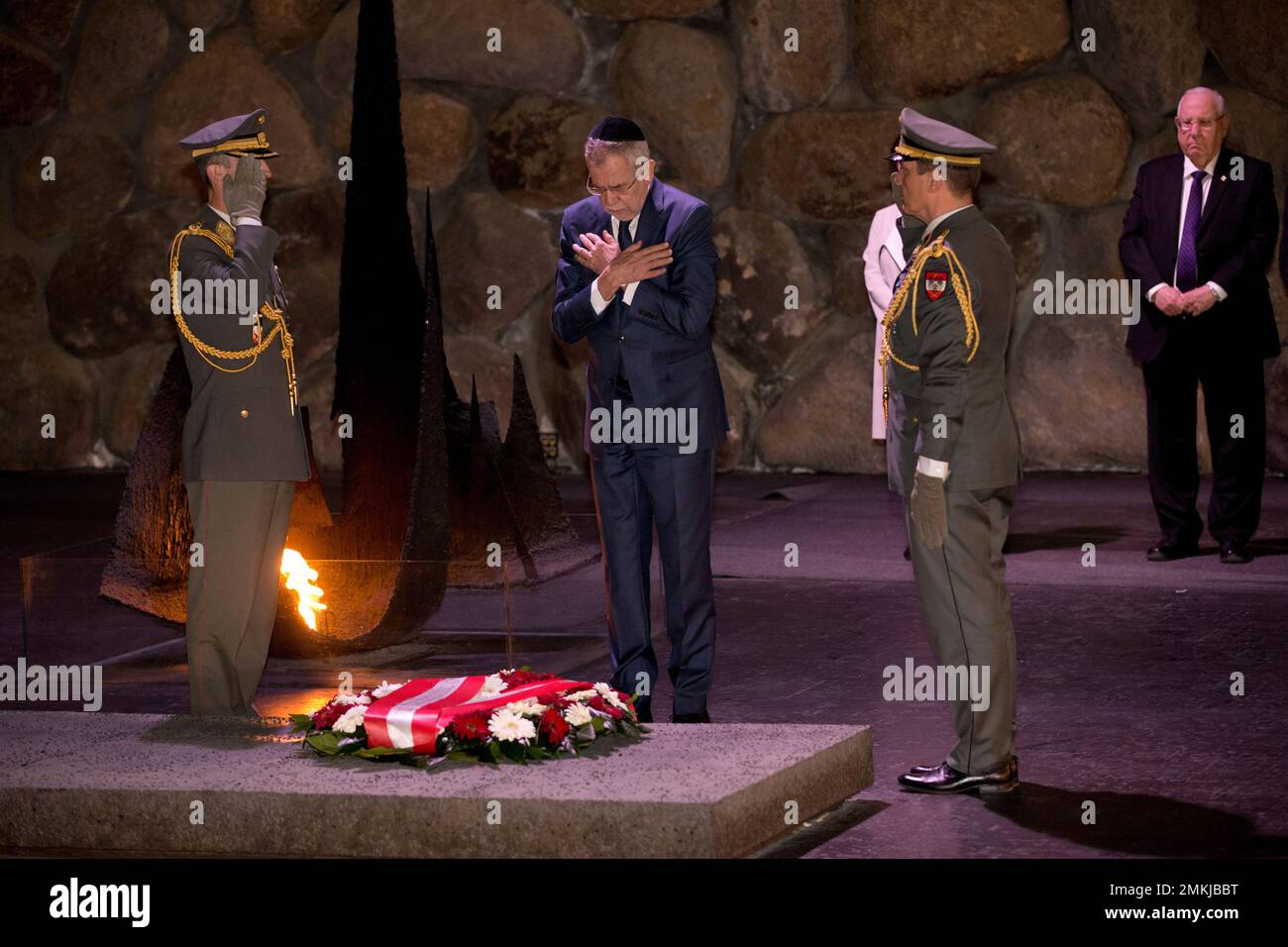 Austrian President Alexander Van Der Bellen lays a wreath as Israel's ...