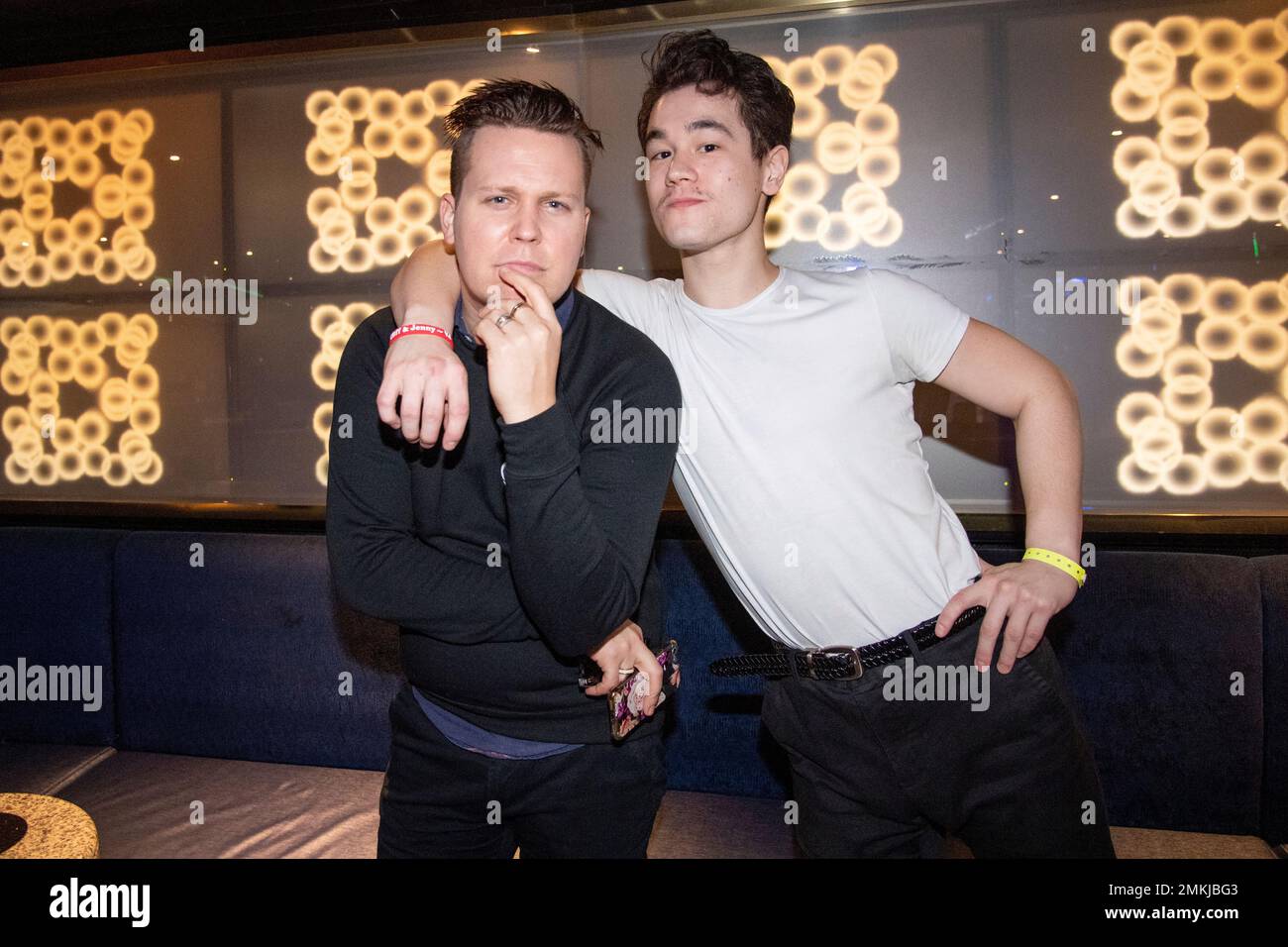 Josh Scogin, left, and Michael McClellan of '68 pose on board the ...