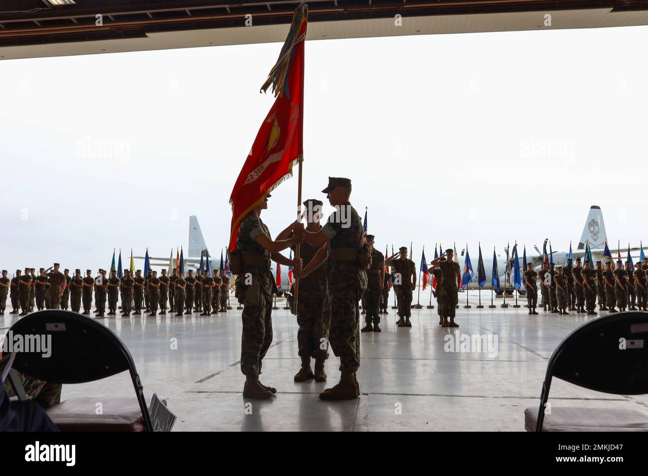 U.S. Marine Corps Lt. Col. Michael A. Blejski, right, the out-going ...