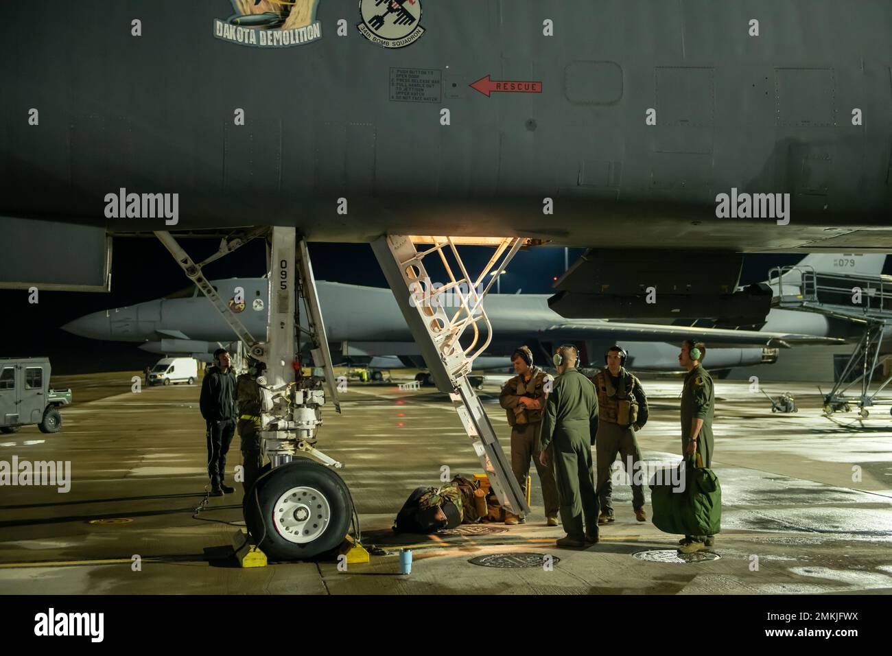 Aircrew from the 37th Bomb Squadron board a B-1B Lancer at Ellsworth ...