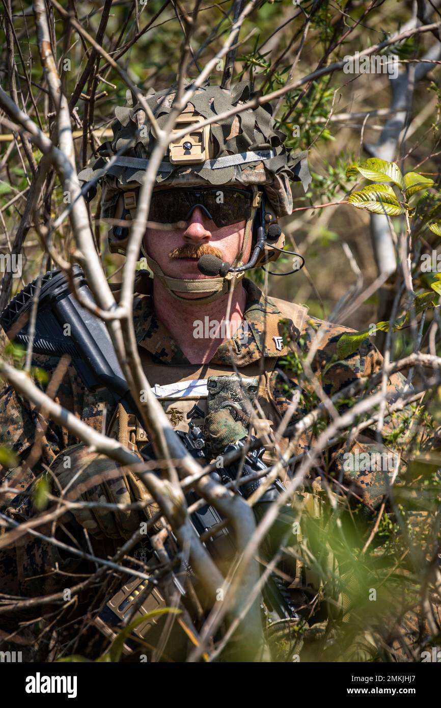 U.S. Marine Corps Cpl. Eli Smith, a squad leader with Lima Company, 3rd Battalion, 25th Marine ...
