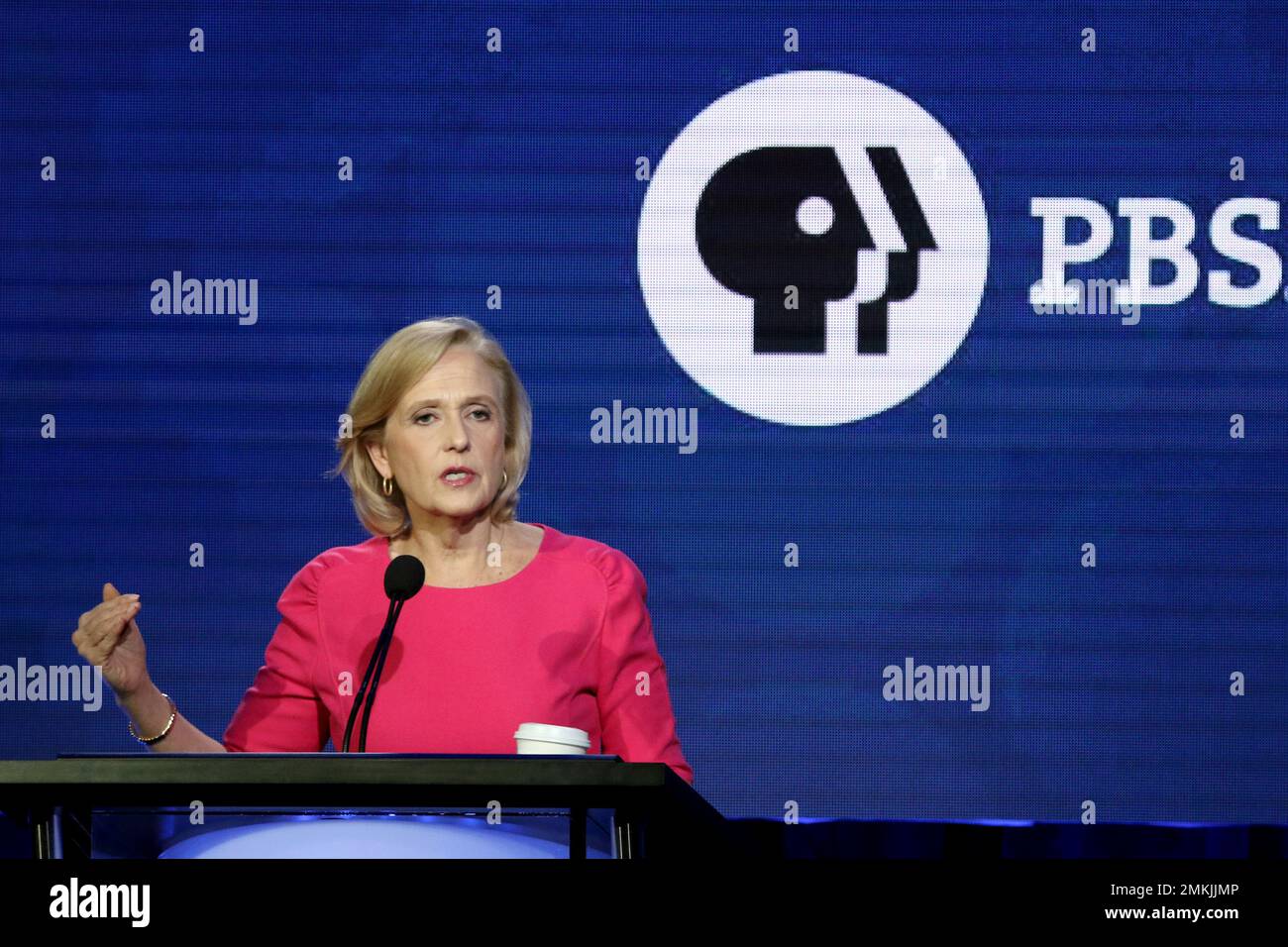 President and CEO of PBS Paula Kerger speaks during the PBS Executive ...