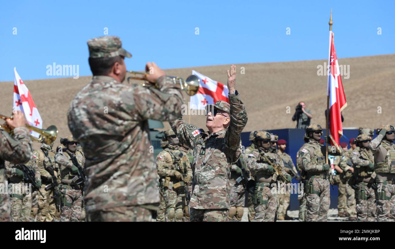 Members of the Georgian Defense Forces’ military band play during ...