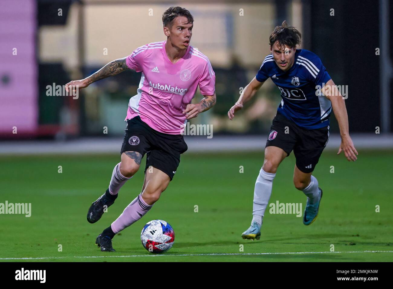 Inter Miami CF Midfielder Robert Taylor (16) dribbles the ball past St ...