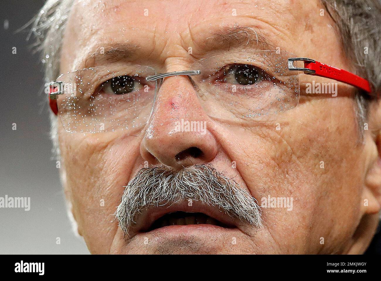The glasses of France head coach Jacques Brunel are covered in ...