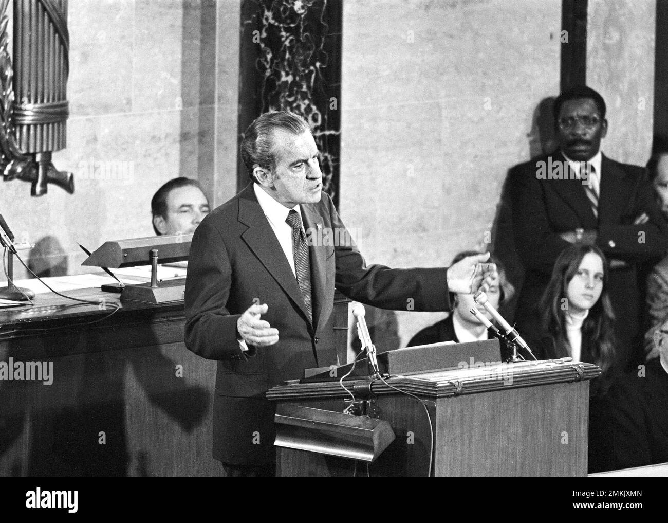 President Richard Nixon delivers his State of the Union message to a ...