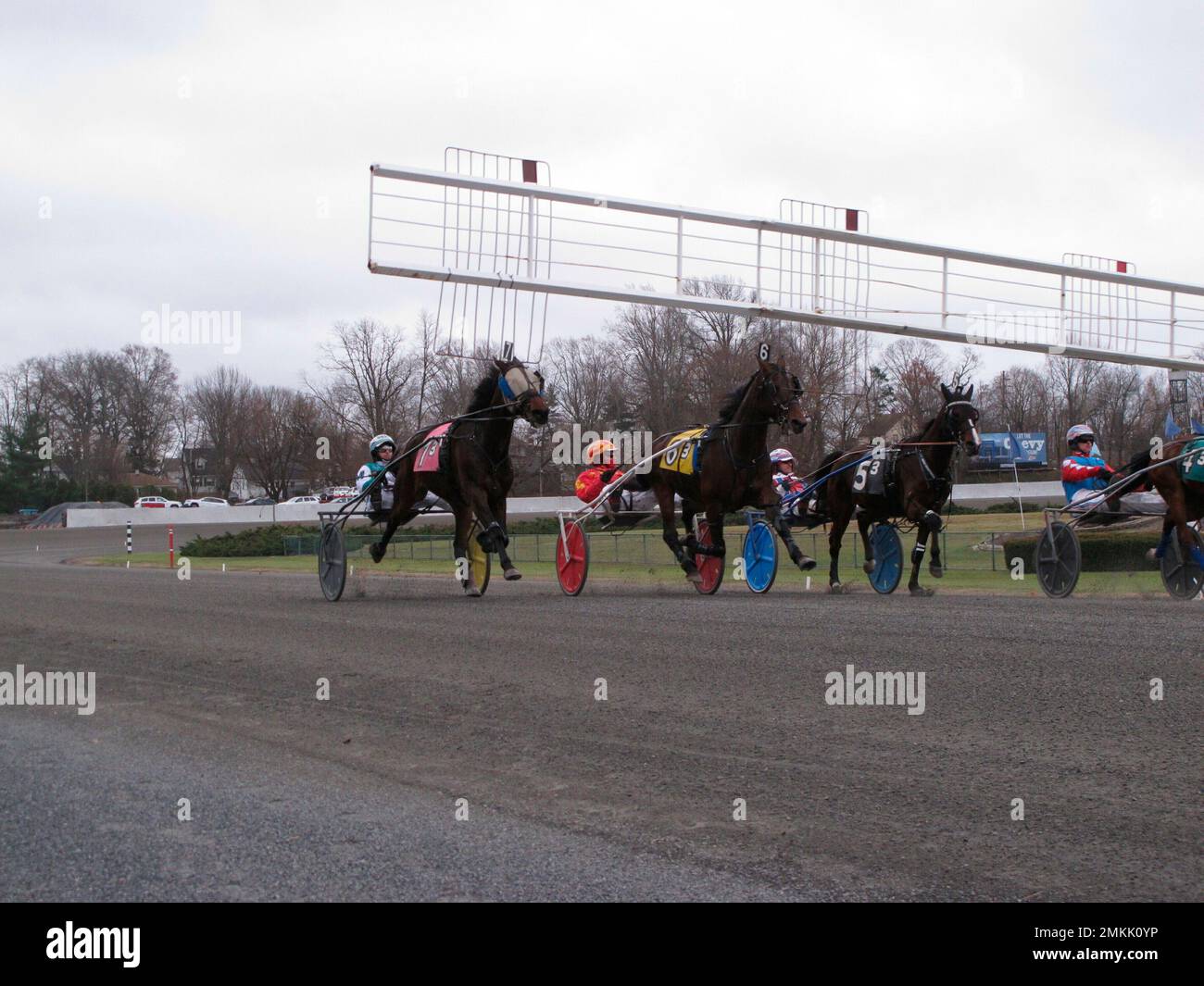 In this photo taken Dec. 14, 2018, horses leave the gate at the start ...