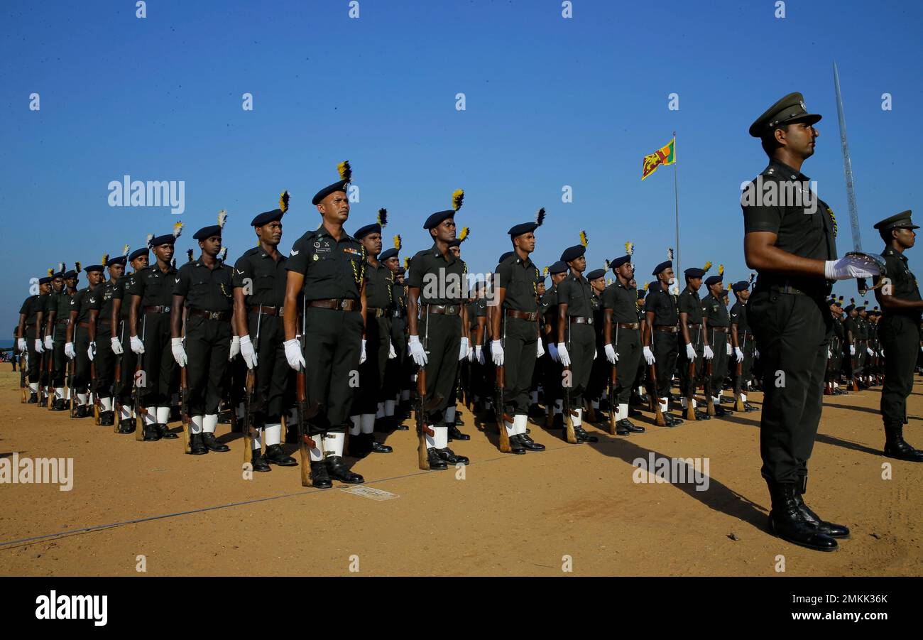 Sri Lankan army officers participate in an independence Day parade ...