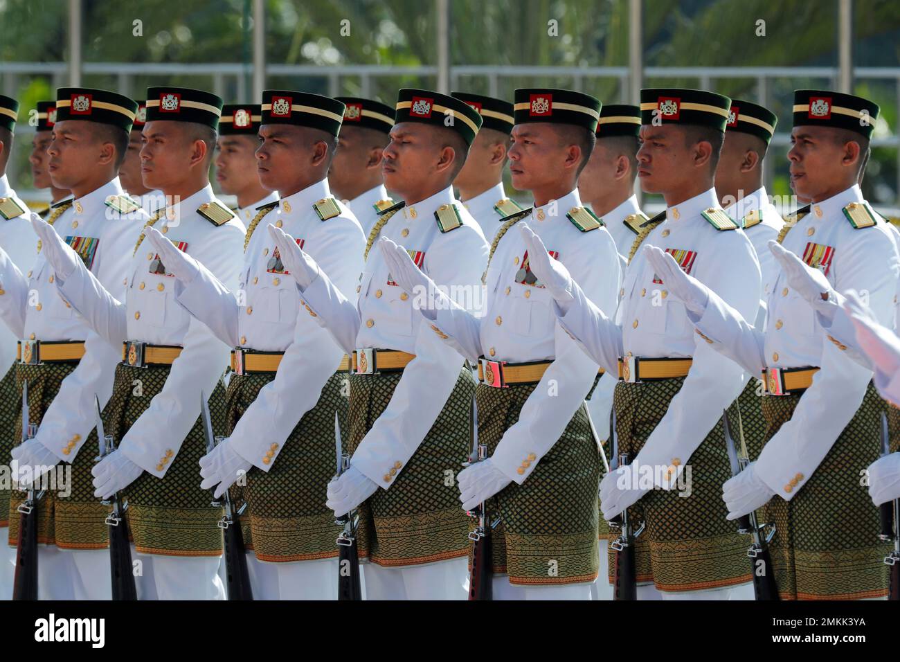 Malaysian Royal Guard prays during a welcome ceremony for King Sultan ...