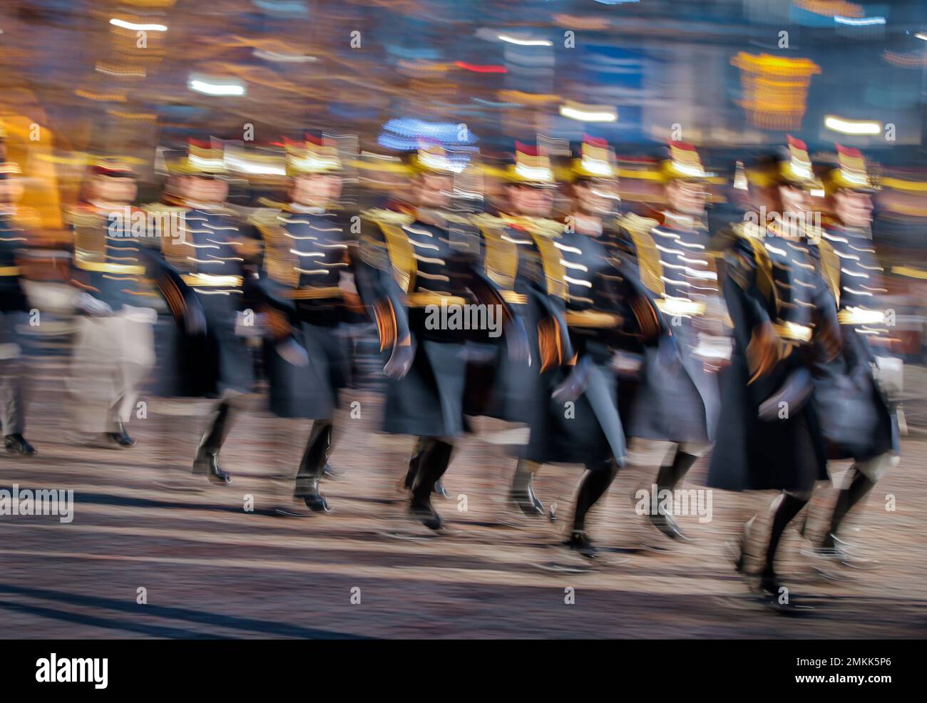 In this picture shot with a slow shutter speed, soldiers of an honour ...