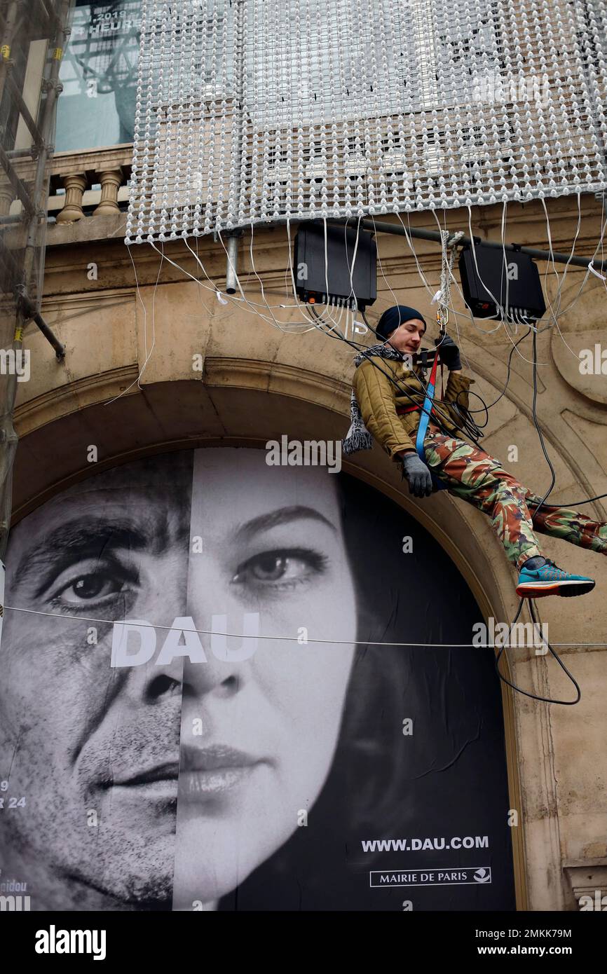 In this picture taken Friday, Jan. 25, 2019, a poster of the artistic ...