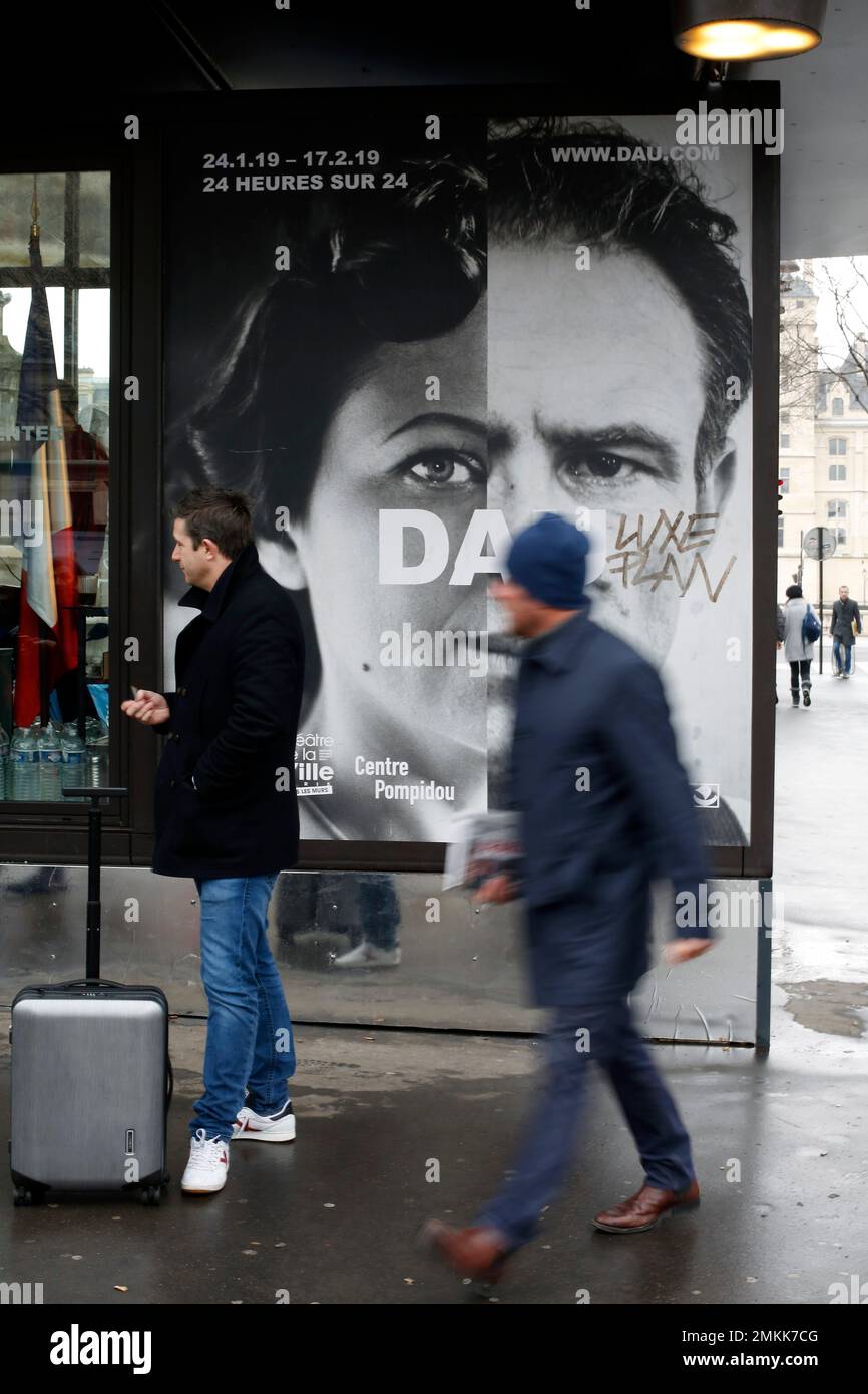 In this picture taken Friday, Jan. 25, 2019, a poster of the artistic ...