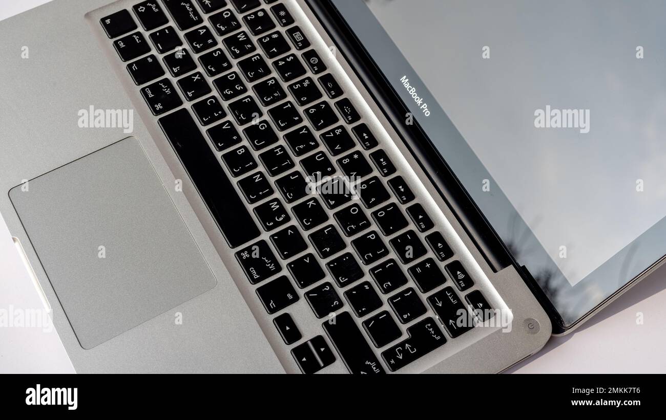 Apple MacBook pro laptop with black screen close-up. January 23, 2023 ...