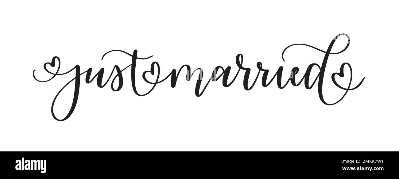Just Married Cute Modern Calligraphy Romantic Wedding Themed Doodle