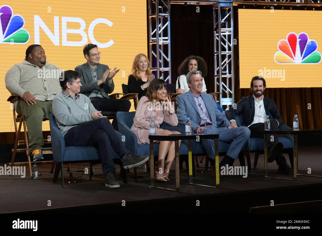 Executive producer Michael Schur, from front row left, Natalie Morales ...