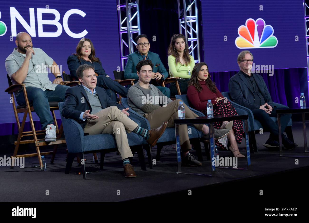 Executive producer Justin Spitzer, from front row left, Ben Feldman ...