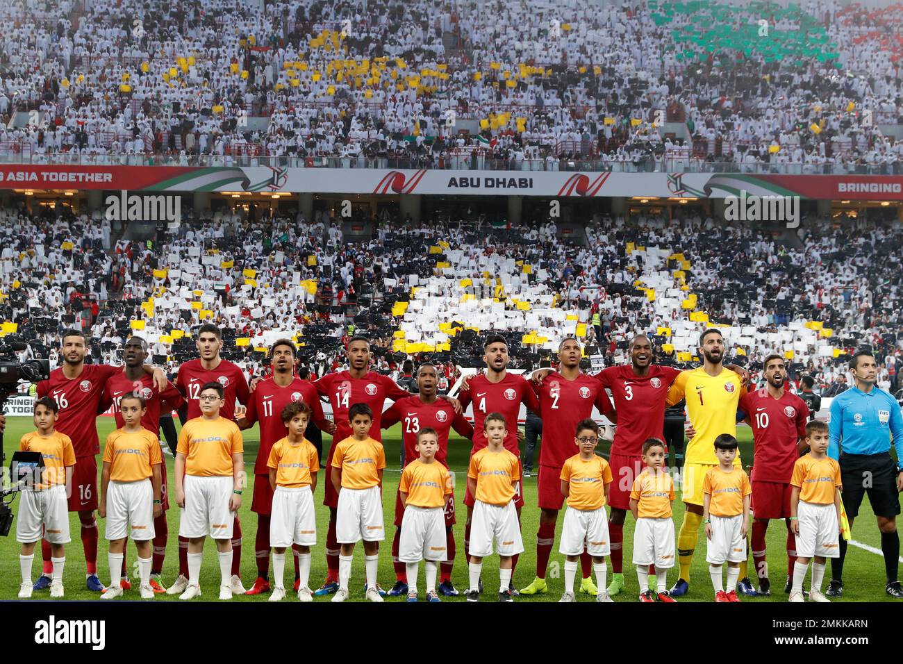 Qatari team line up for the anthems before the AFC Asian Cup semifinal ...