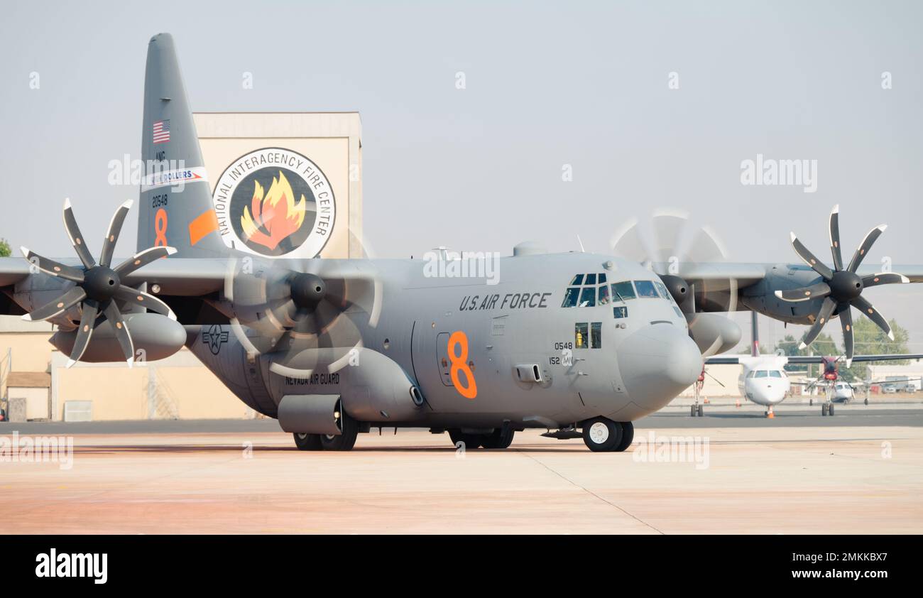A Modular Airborne Firefighting Systems (MAFFS) equipped C-130H ...