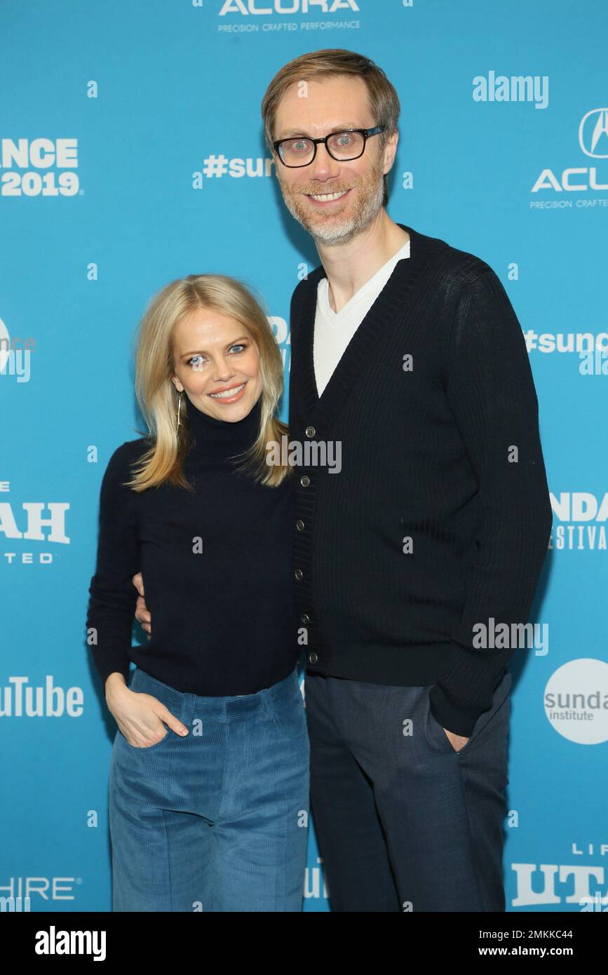 Director Stephen Merchant, right, and Mircea Monroe pose at the ...