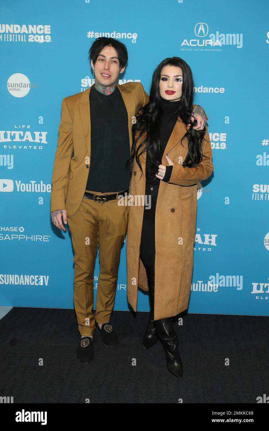 WWE's Paige, right, and Ronnie Radke pose at the premiere of the film ...