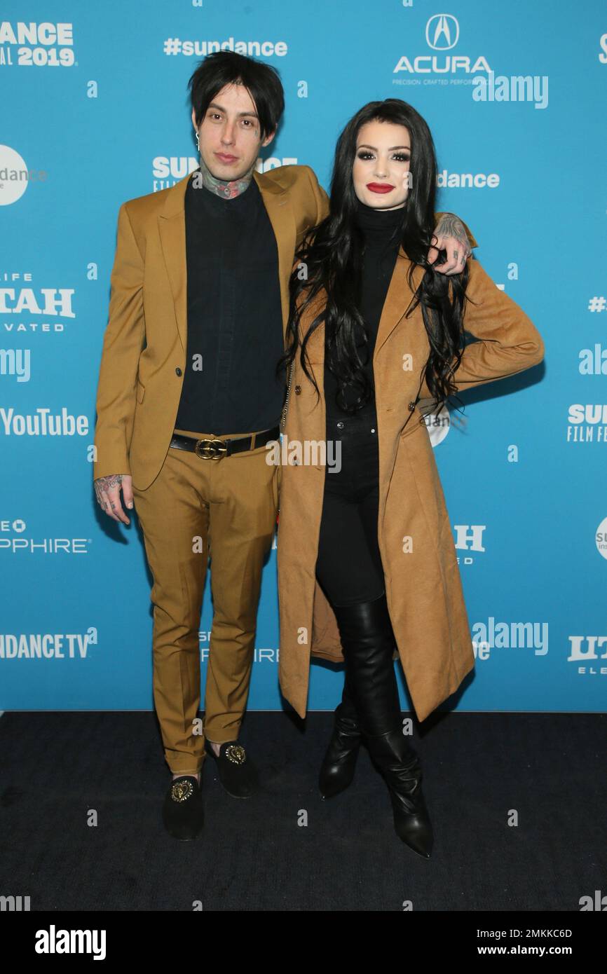 WWE's Paige, right, and Ronnie Radke pose at the premiere of the film ...