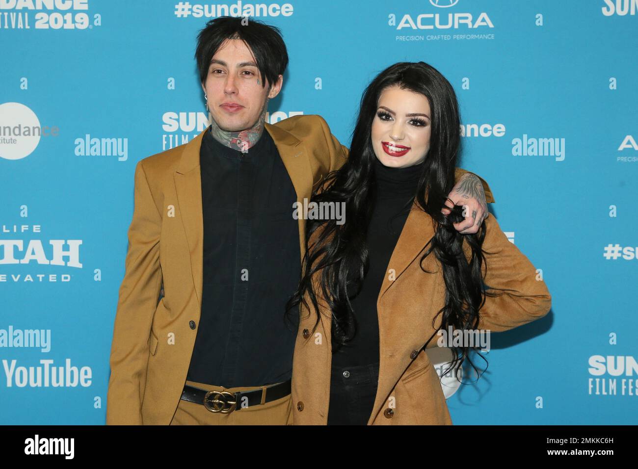 WWE's Paige, right, and Ronnie Radke pose at the premiere of the film ...