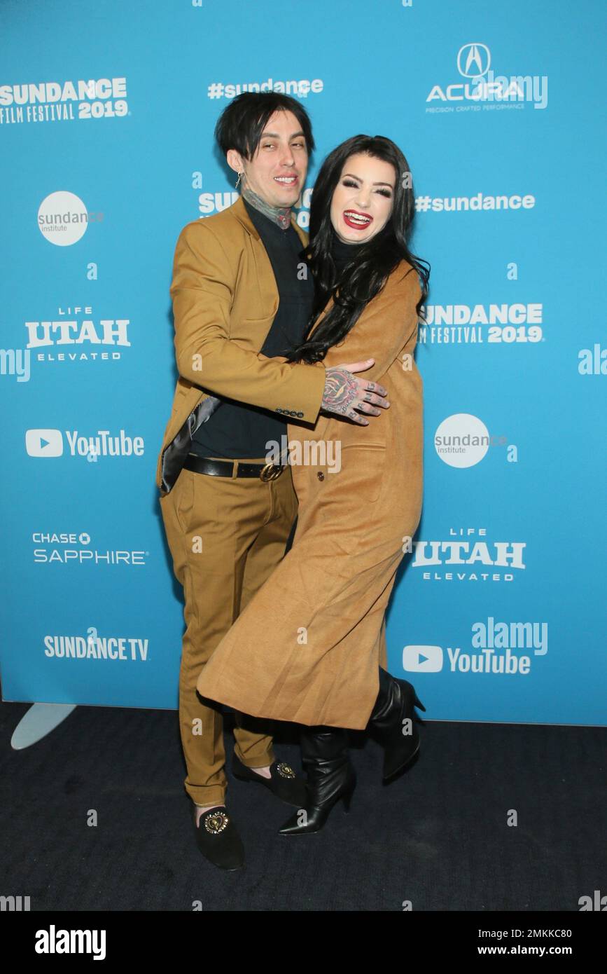 WWE's Paige, right, and Ronnie Radke pose at the premiere of the film ...