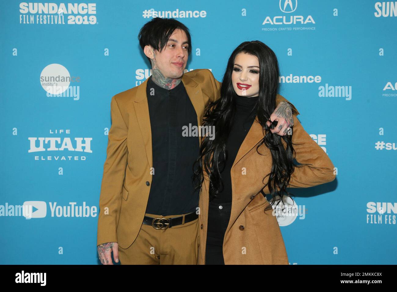 WWE's Paige, right, and Ronnie Radke pose at the premiere of the film ...