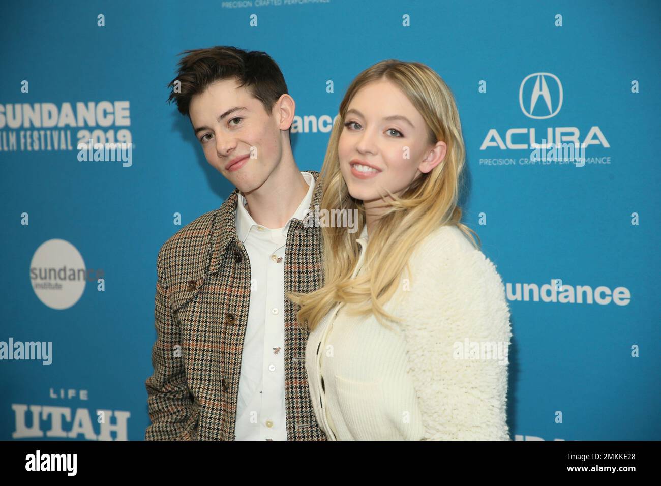 Actor Griffin Gluck, left, and Sydney Sweeney pose at the premiere of ...